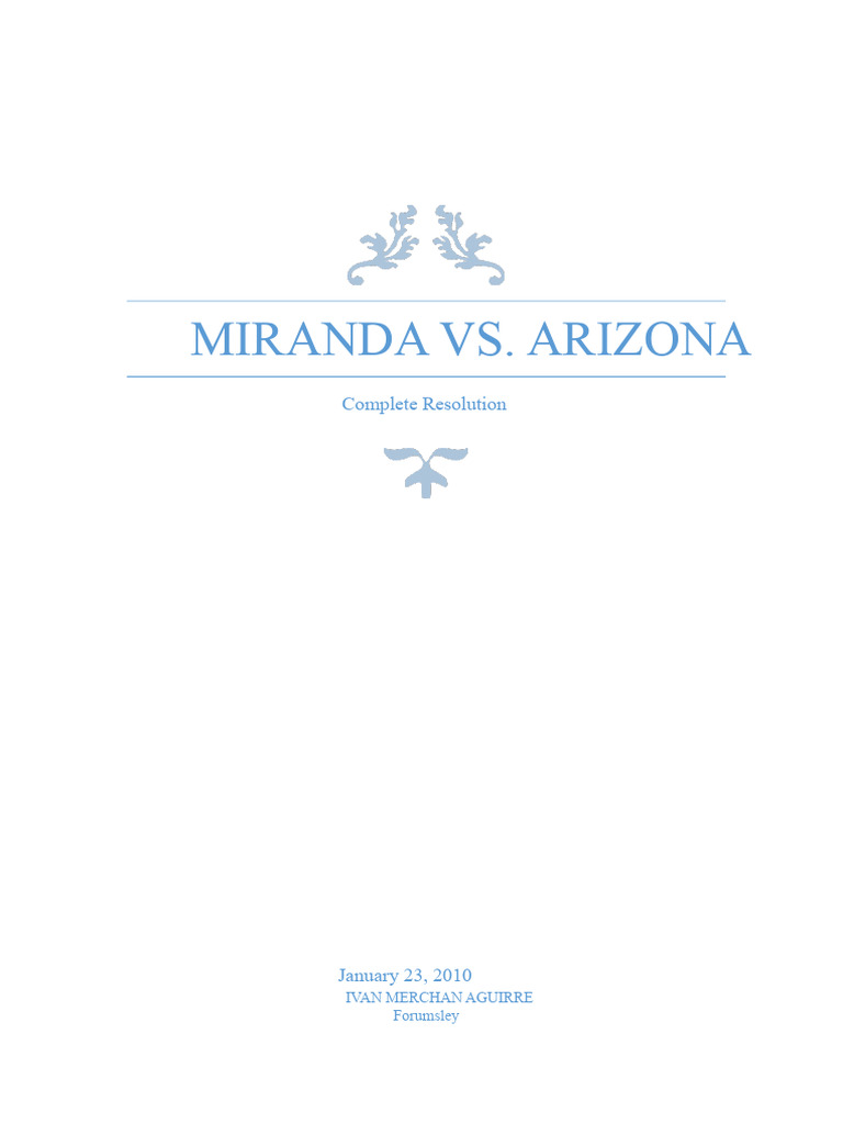 Miranda VS Arizona PDF | PDF | Confession (Law) | Right To Silence