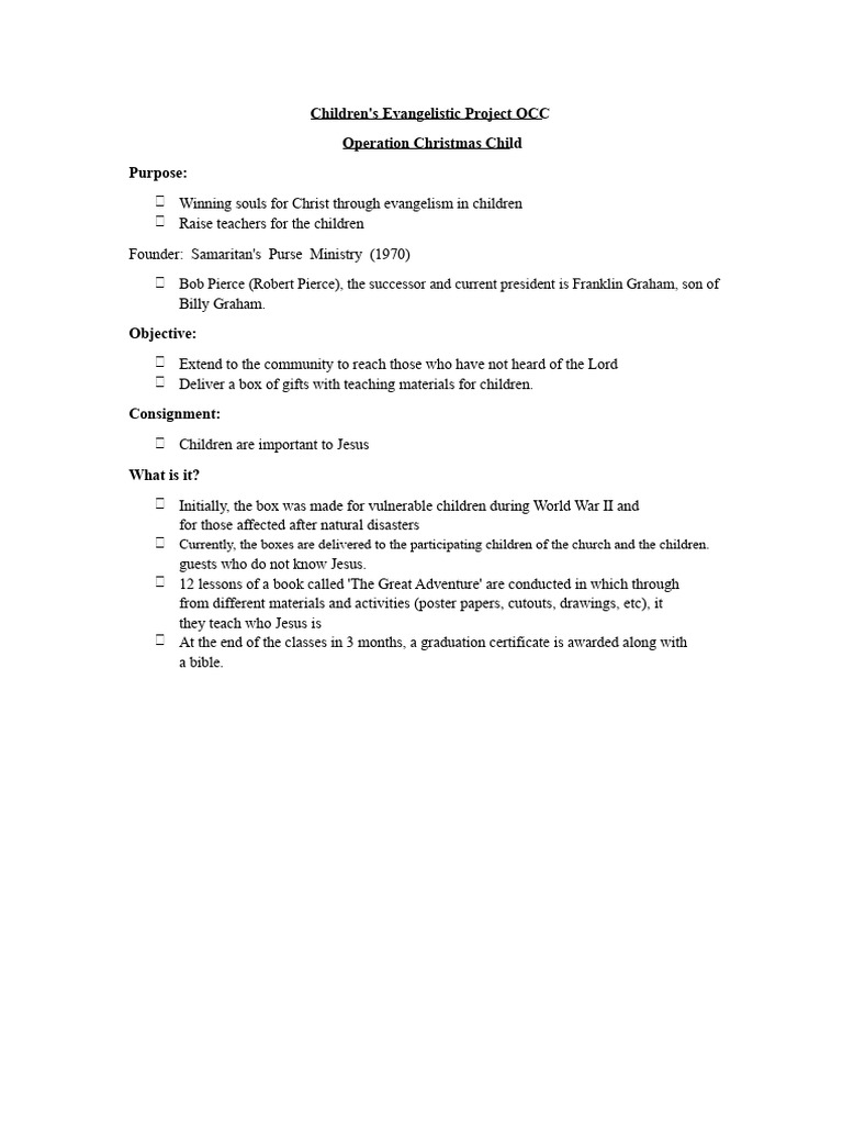 Children's Evangelistic Project OCC | PDF