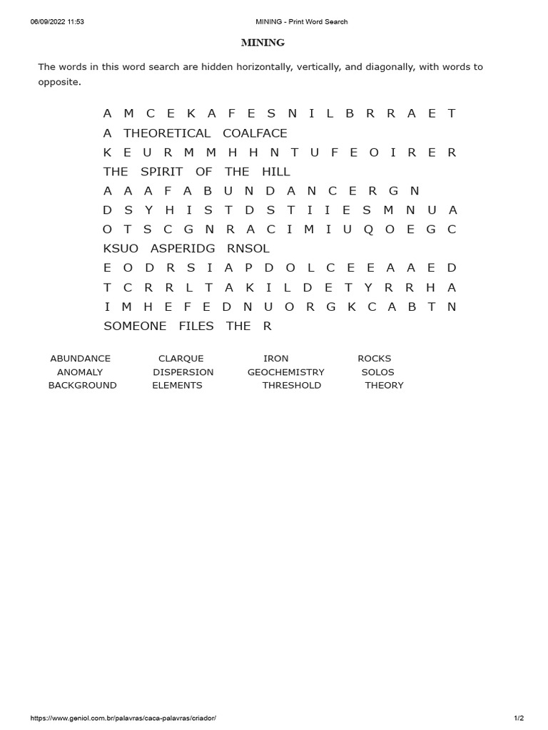 MINING - Print Word Search | PDF | Word Search