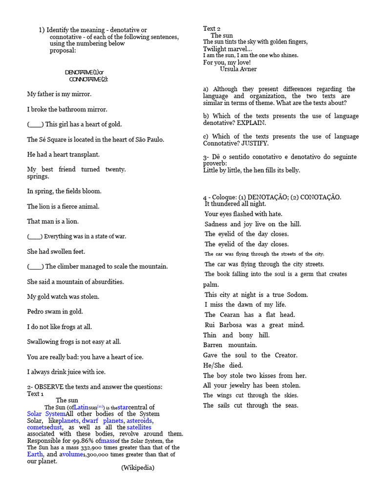 Exercises - Denotation and Connotation | PDF