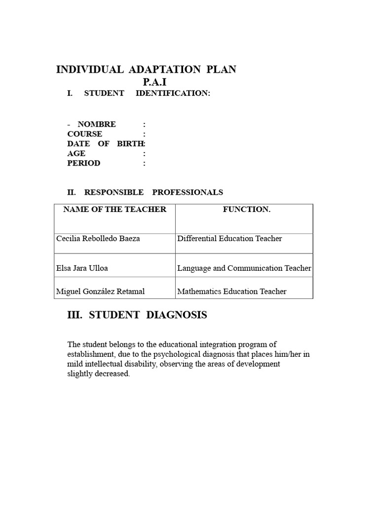 Individual Adaptation Plan | PDF | Curriculum | Evaluation