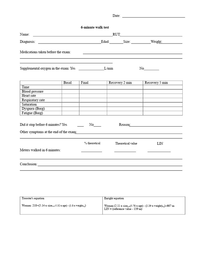 6-Minute Walk Test Sheet | PDF