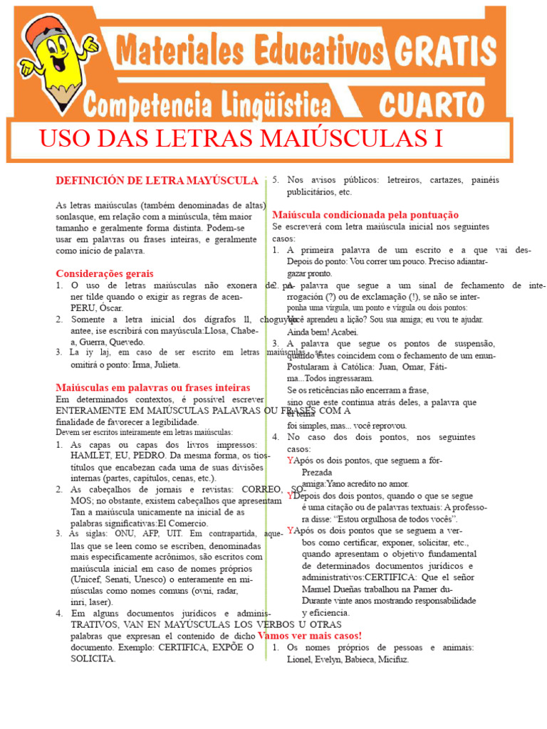 Uso Das Letras Maiúsculas I para o Quarto Ano Do Ensino Secundário ...