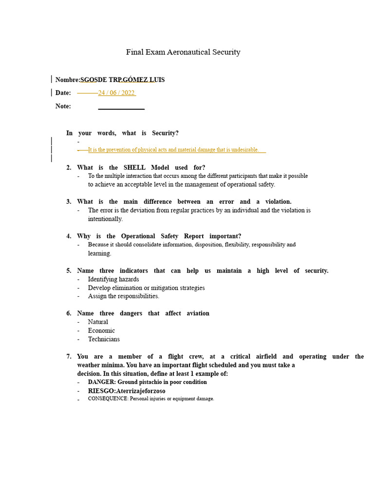 Aeronautical Security Exam Insights | PDF