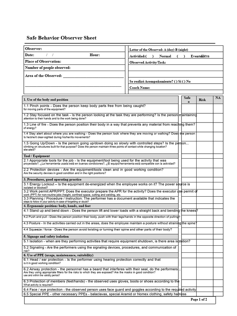 SBC Observation Sheet | PDF | Waste | Personal Protective Equipment