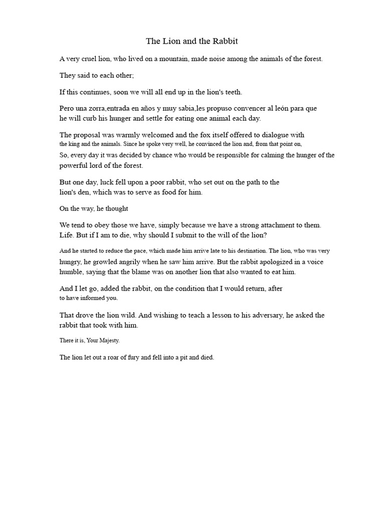 The Lion and the Rabbit: A Fable of Wit | PDF