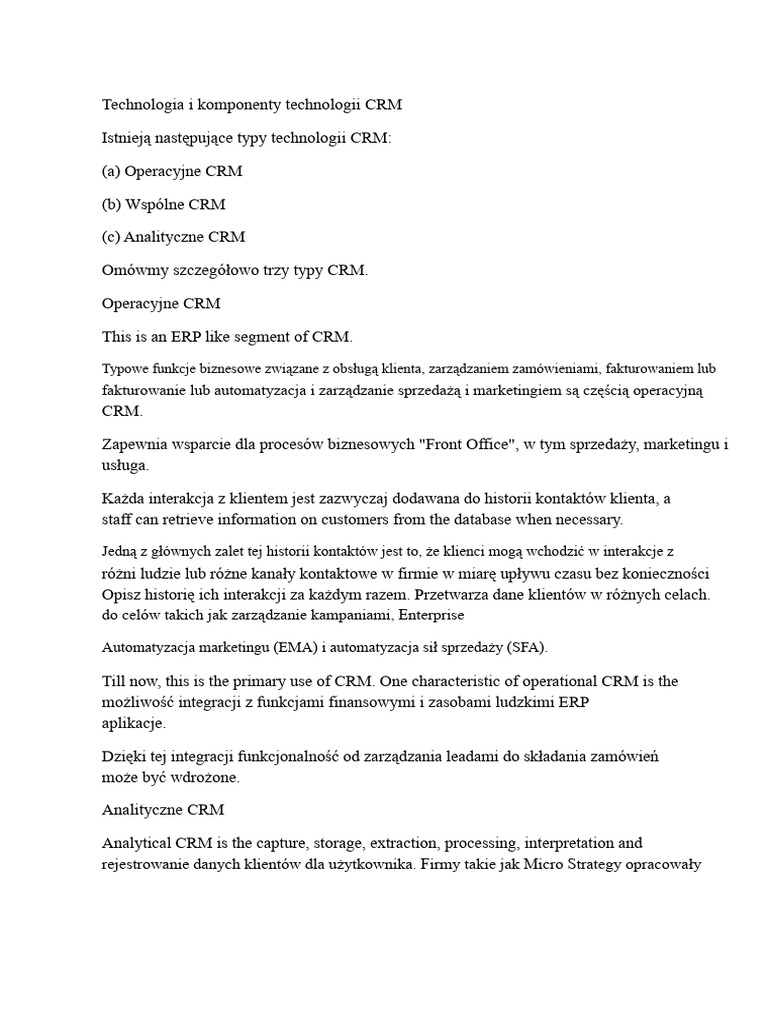 Technologia I Komponenty Technologii CRM | PDF