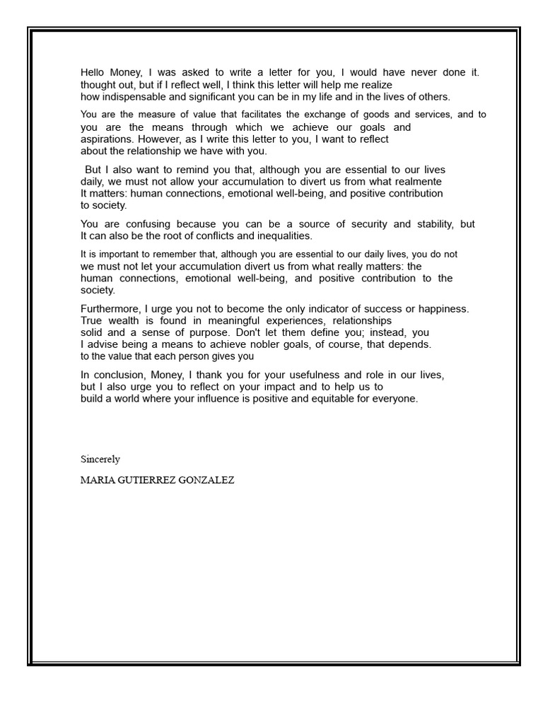 Letter To Money | PDF