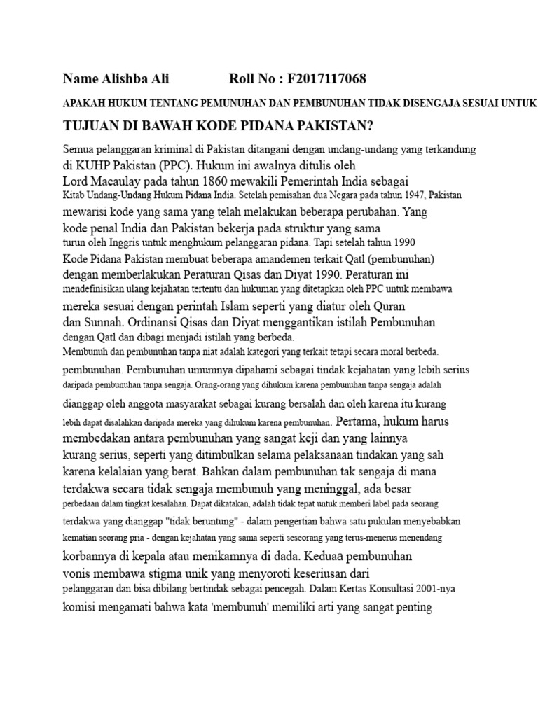 Hukum Pembunuhan di Pakistan: Qatl dan Qisas | PDF