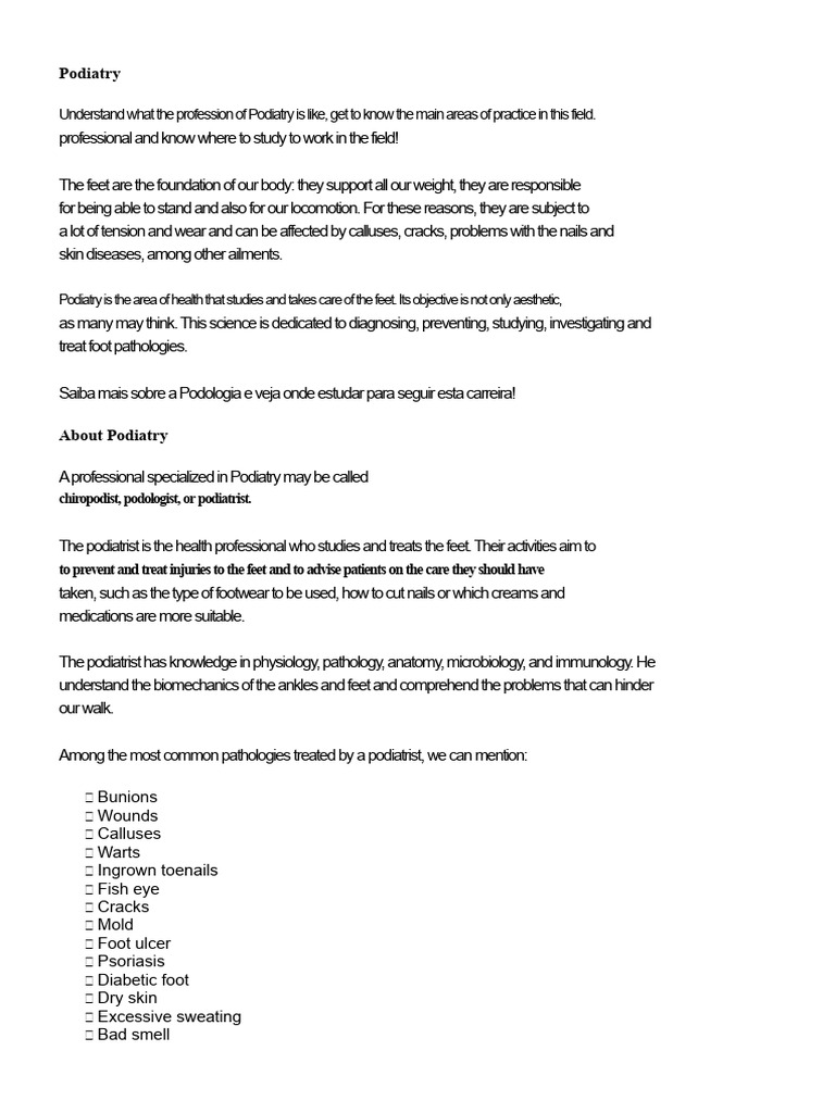 Understanding Podiatry: Career & Treatments | PDF | Diabetes ...