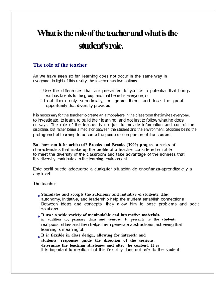 What Is The Role of The Teacher and What Is The Role of The Student ...