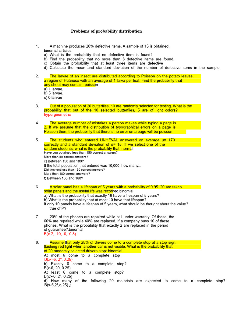 Probability Distribution Problems | PDF | Poisson Distribution ...