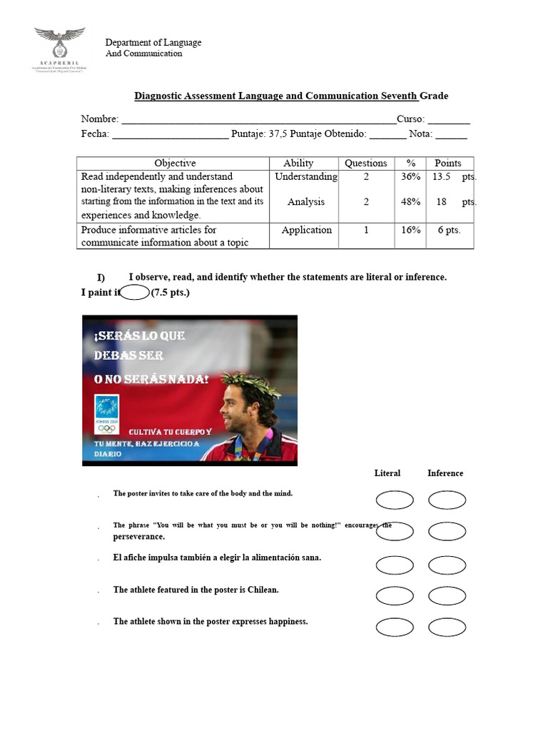 7th Grade Language Assessment Guide | PDF | Communication | Olympic Games