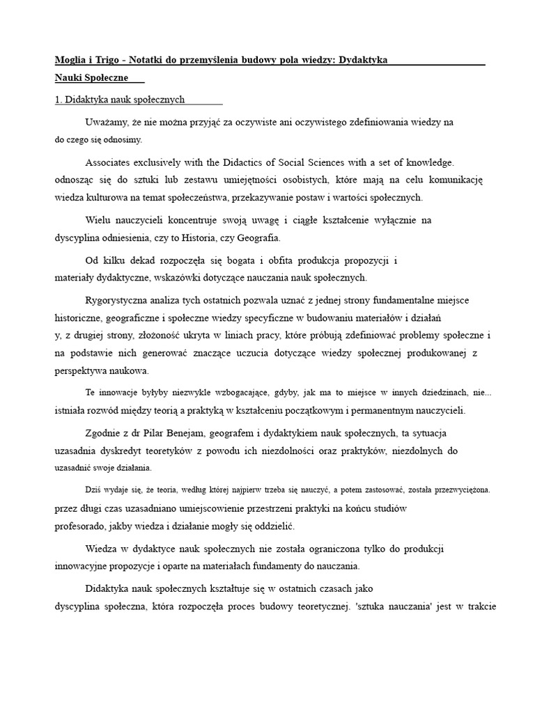 Moglia I Trigo - Notatki Do Przemyślenia Na Temat Budowy Pola Wiedzy ...