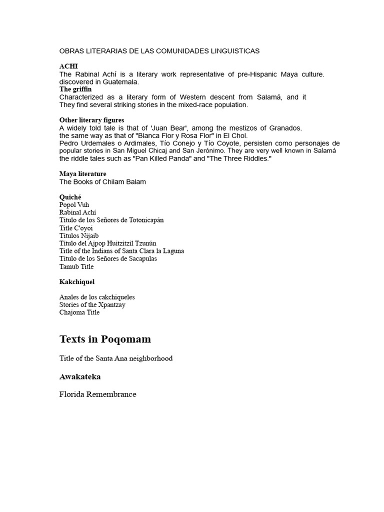 Literary Works of The Linguistic Communities | PDF
