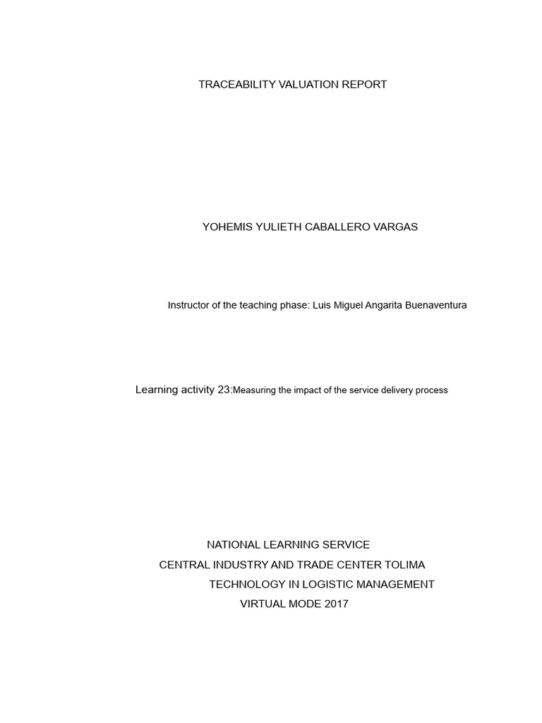 Traceability Report | PDF | Reliability Engineering | Sampling (Statistics)