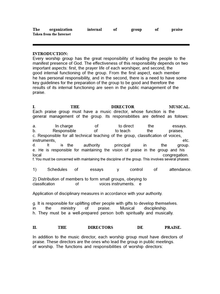 The Internal Organization of The Praise Group | PDF | Prayer | Glory ...