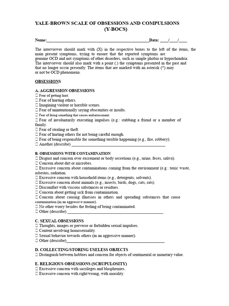 Yale-Brown Obsessive Compulsive Scale | PDF | Obsessive–Compulsive ...