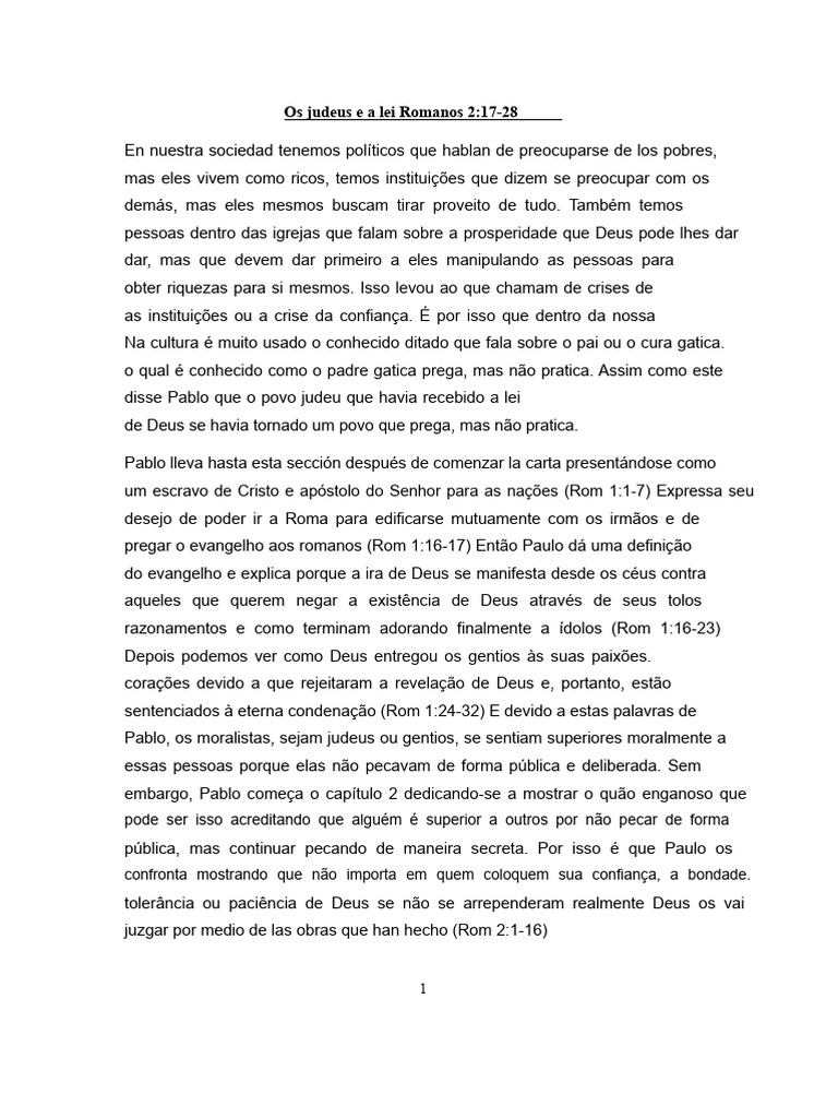 Judeus e a Lei em Romanos 2:17-28 | PDF | Circuncisão | Deus