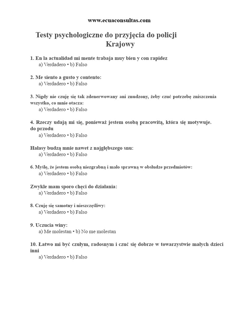 Testy Psychologiczne Dla Policji Narodowej | PDF