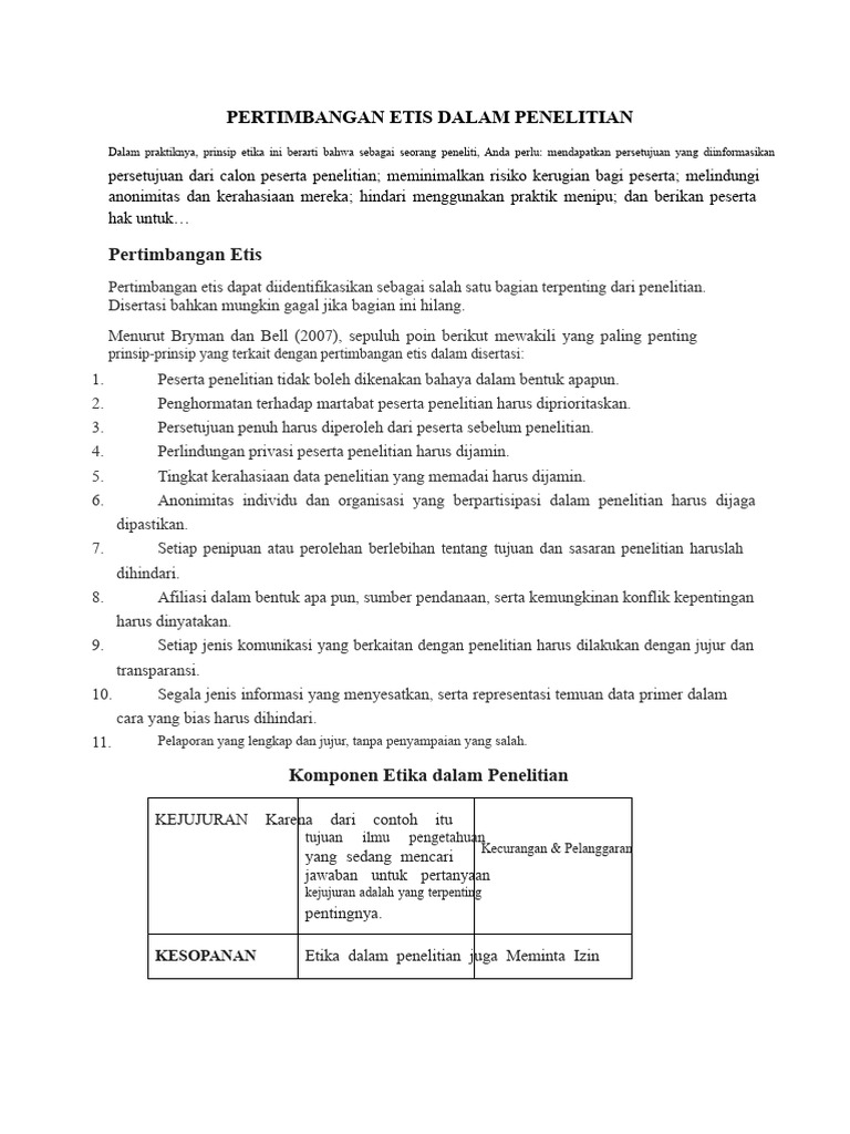 Pertimbangan Etis dalam Penelitian | PDF