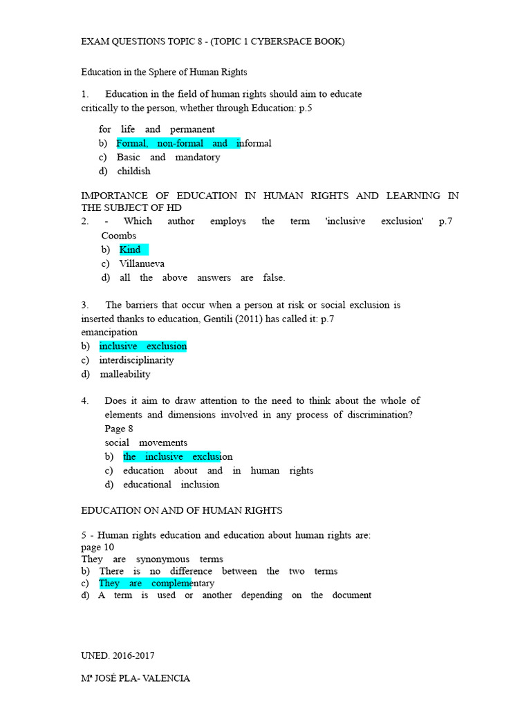 Questions Exams Topic 8 With Answers | PDF | Learning | Cognition