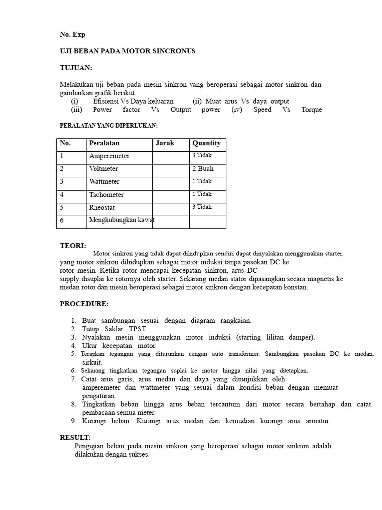 Uji Beban Motor Sinkron: Analisis Efisiensi | PDF