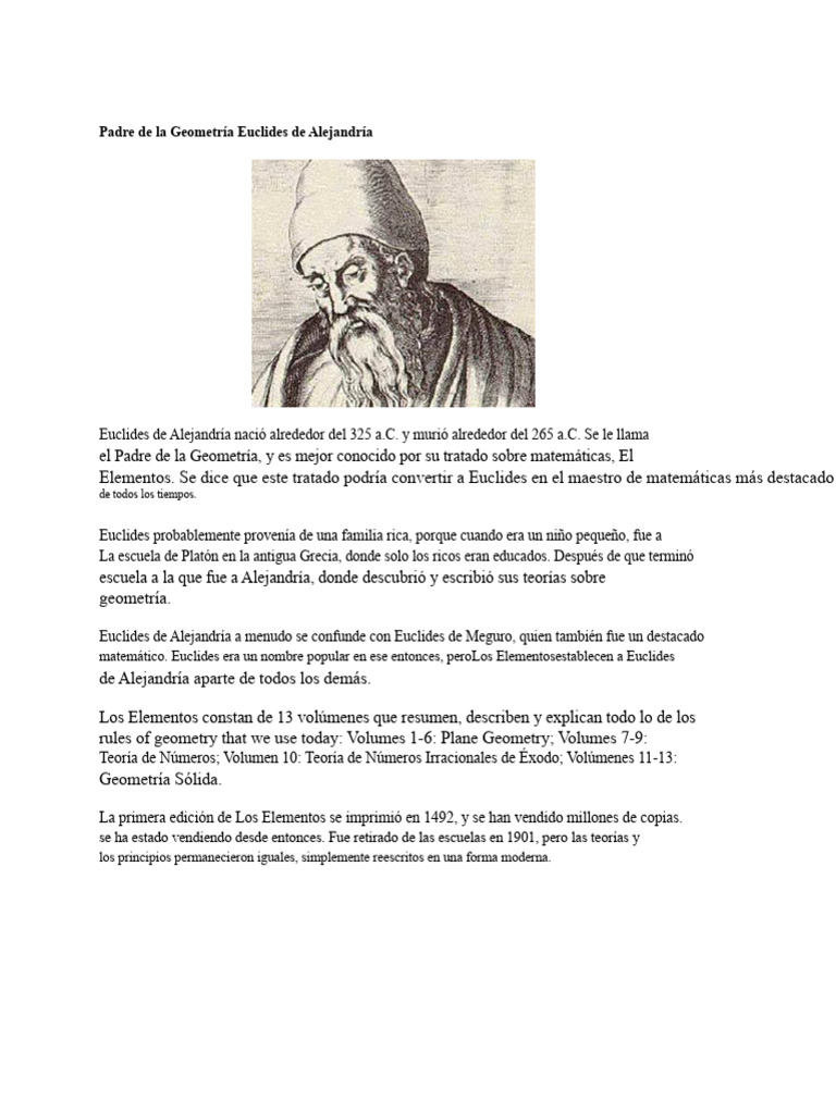 Padre de La Geometría Euclides de Alejandría | PDF