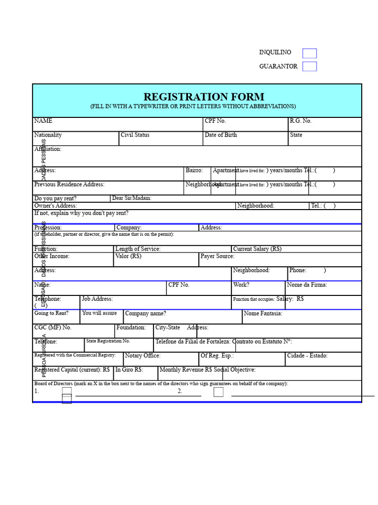 Tenant and Guarantor Form Template | PDF