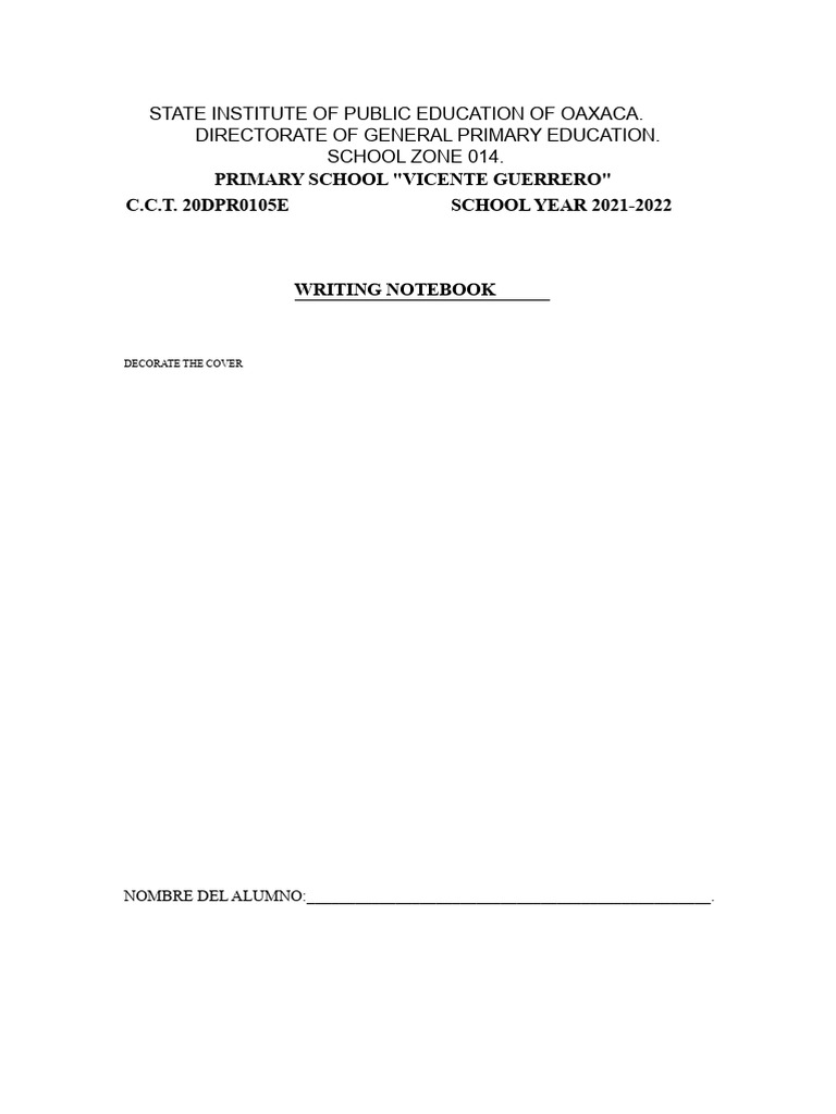 Primary School Writing Notebook 2021-2022 | PDF | Text | Notation