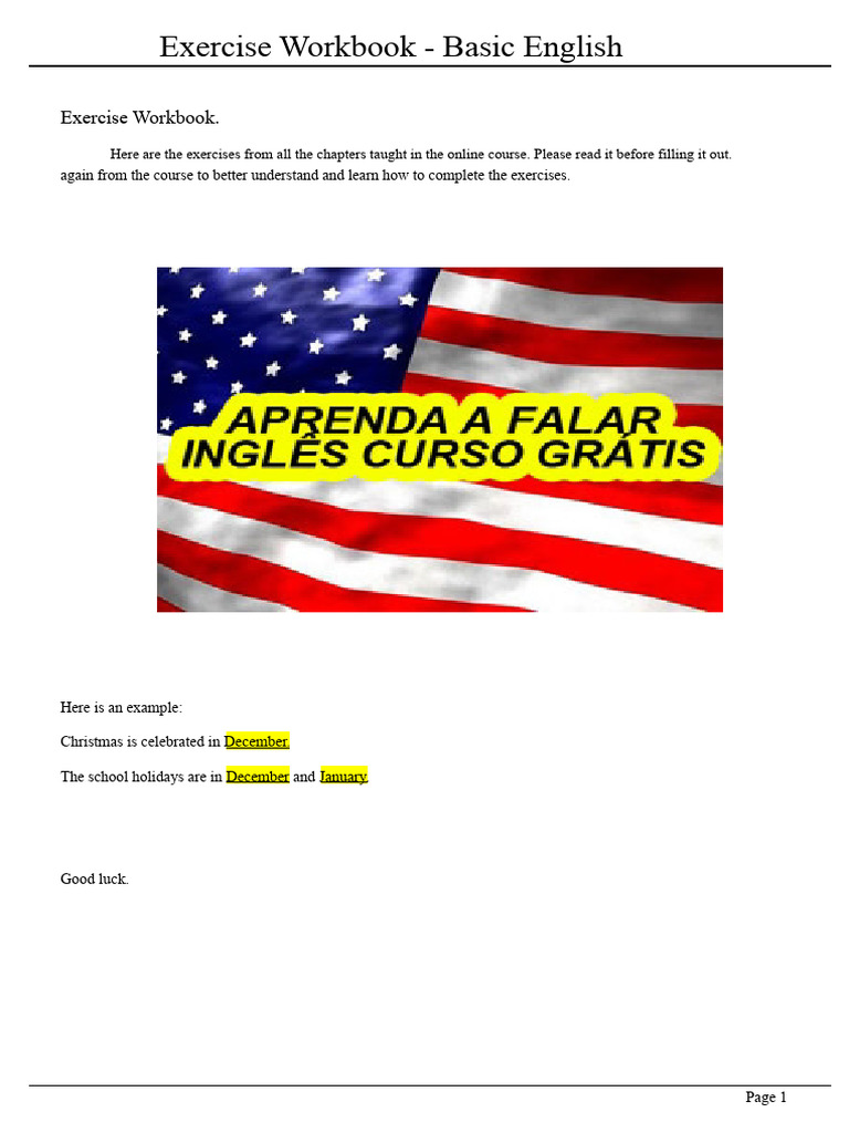 Basic English Exercises Workbook | PDF | Holidays