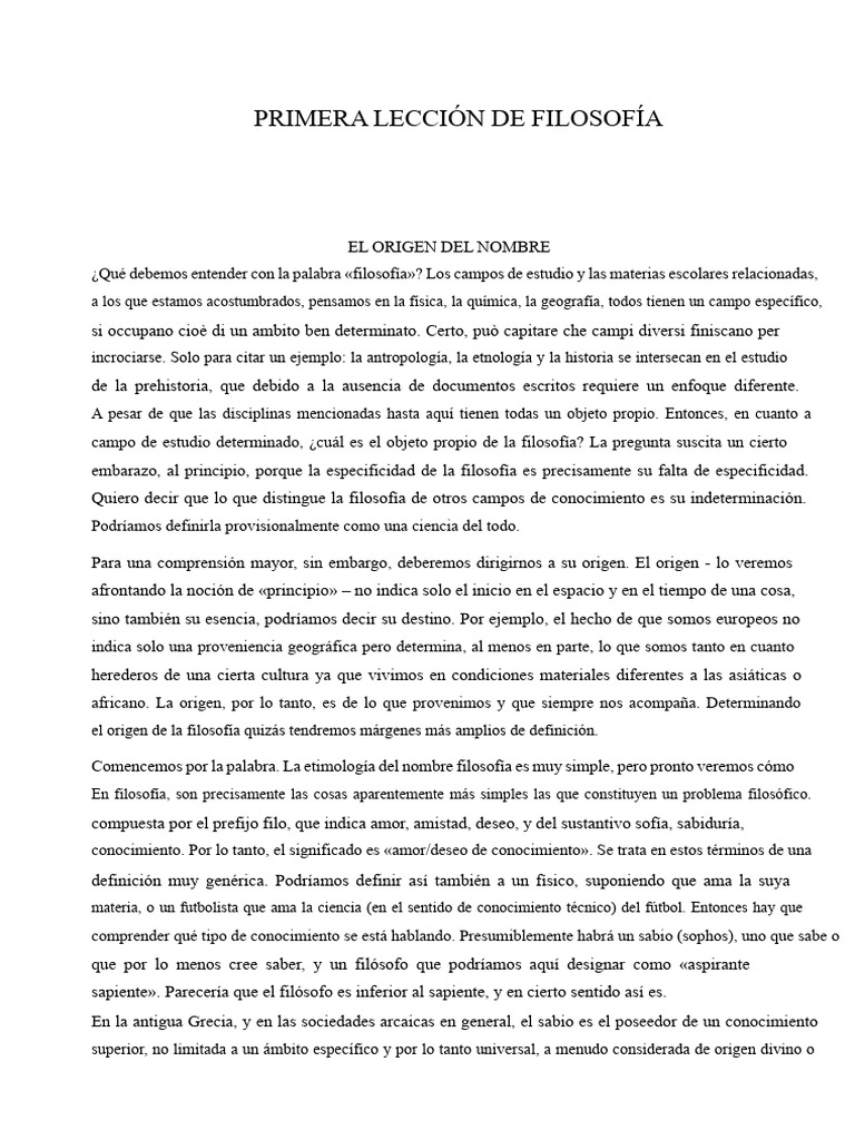 Primera Lección de Filosofía | PDF | Sabiduría | Conocimiento