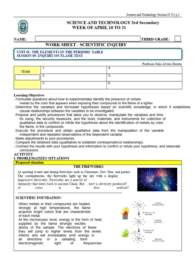 3rd SESSION 05 - U01 - INQUIRY FLAME TESTS - WORK SHEET | PDF | Ion ...