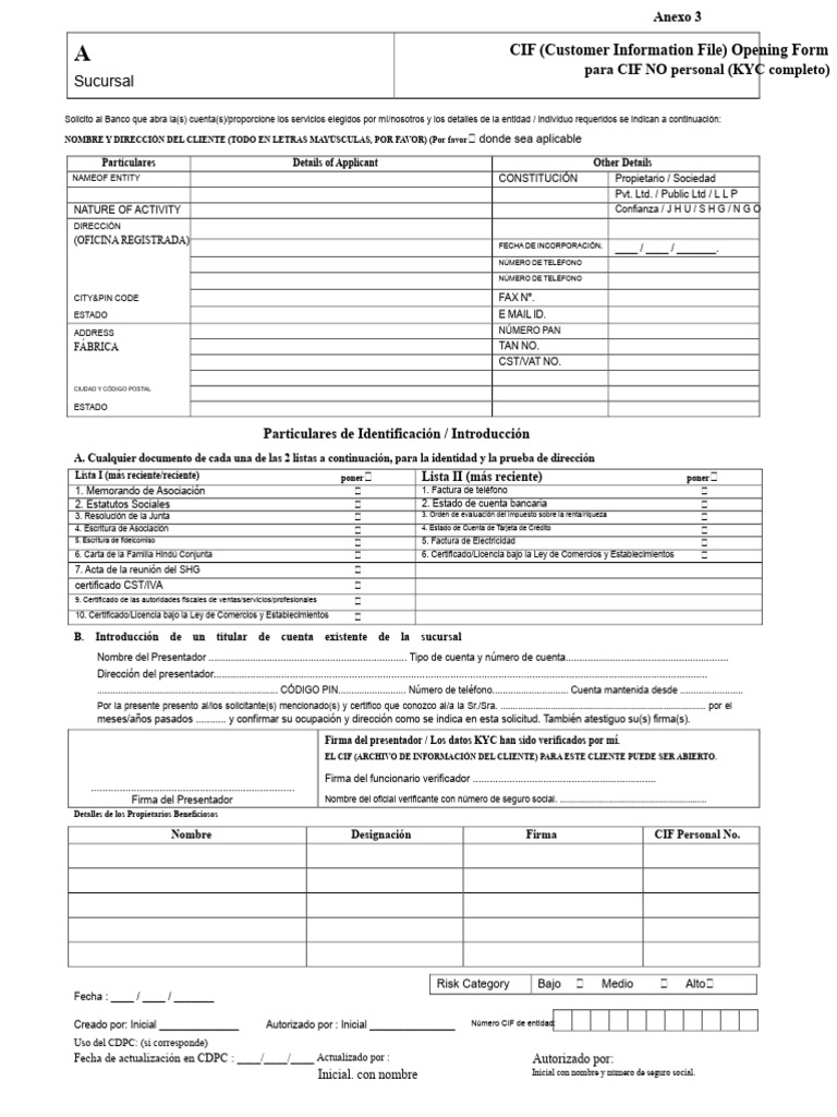 Cif Opg Form ENTITY Full Kyc Anexo 3 | PDF | Número de seguridad social