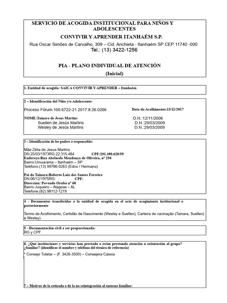 PIA Plan Individual de Atención | PDF | Mala conducta | Violencia de género