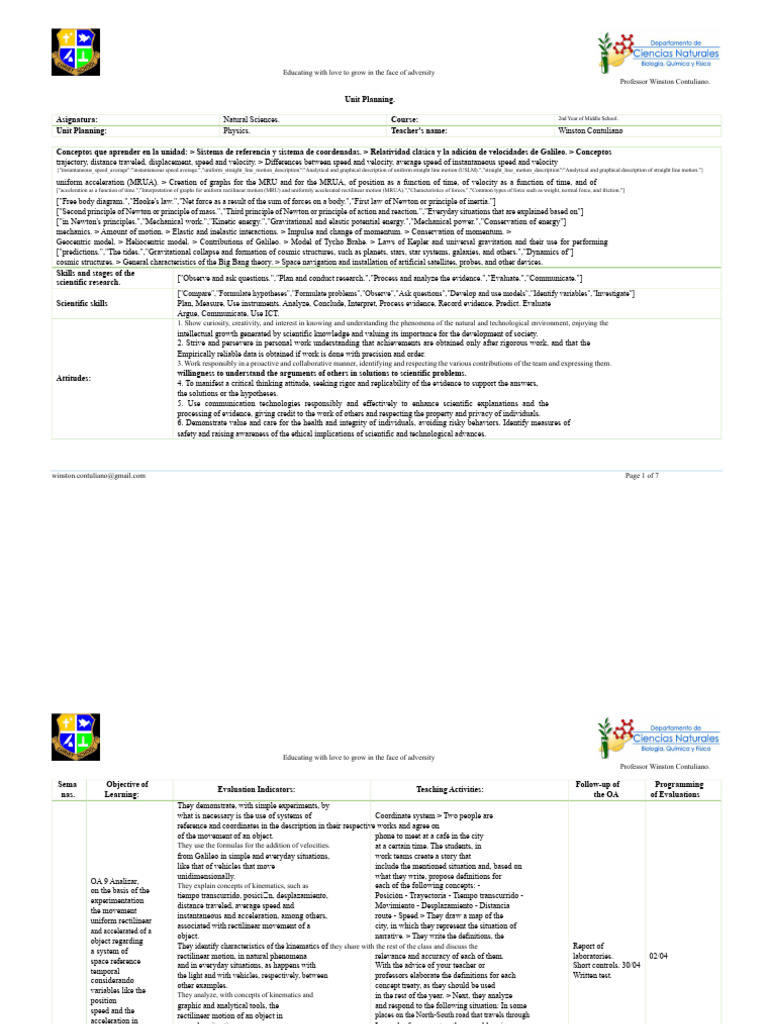Planning Unit Physics 2nd Year | PDF | Heliocentrism | Force