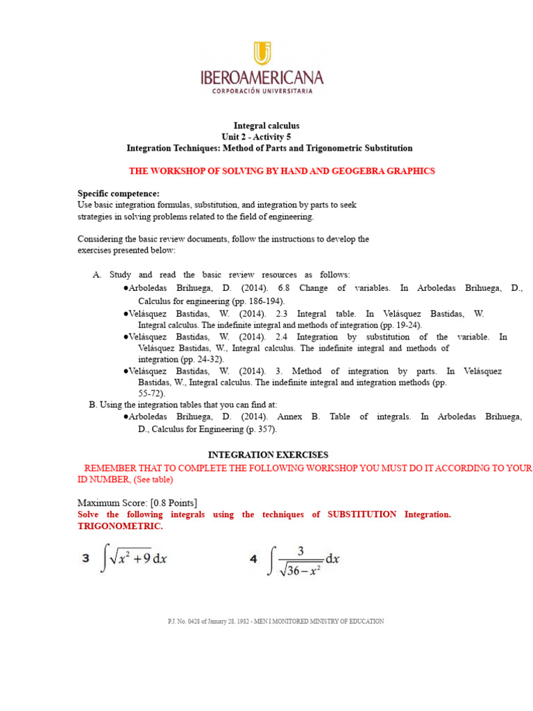 Act 5 - Integration Techniques Integration by Parts Trigonometric ...