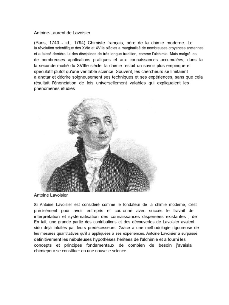 Antoine Lavoisier : Père de la chimie moderne | PDF | Oxygène | Chimie