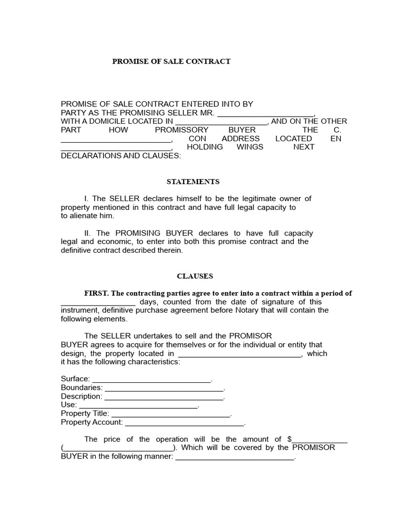 Promise of Sale Contract Template | PDF | Taxes | Business Law