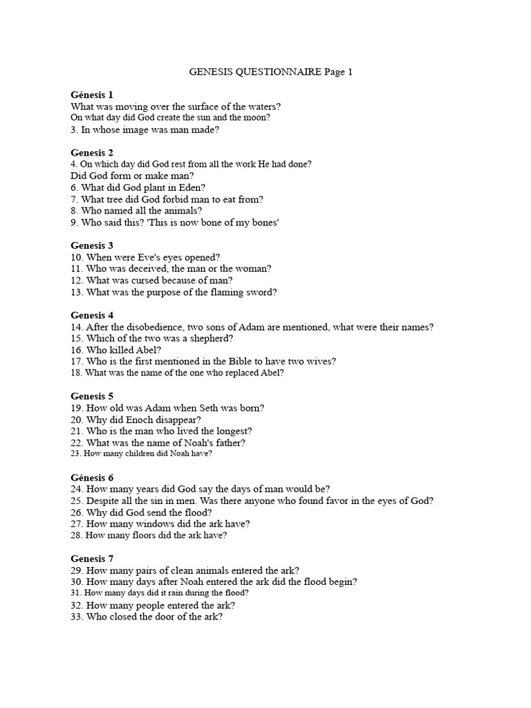 Genesis Questionnaire Questions | PDF | Jacob | Abraham
