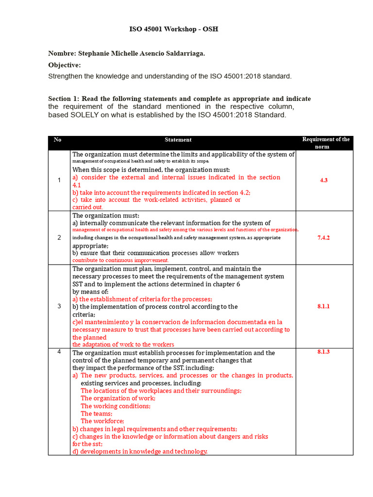 WORKSHOP ISO 45001 Standard | PDF | Occupational Safety And Health | Safety