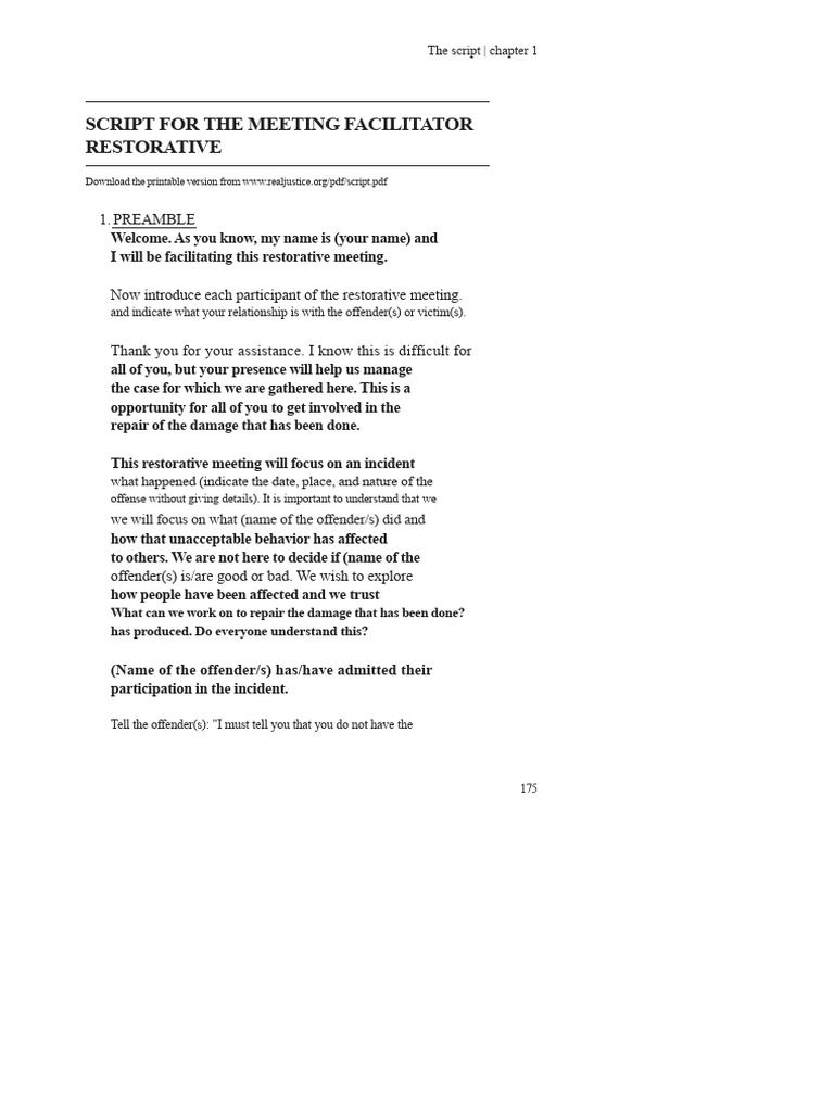Restorative Meeting Facilitation Script | PDF
