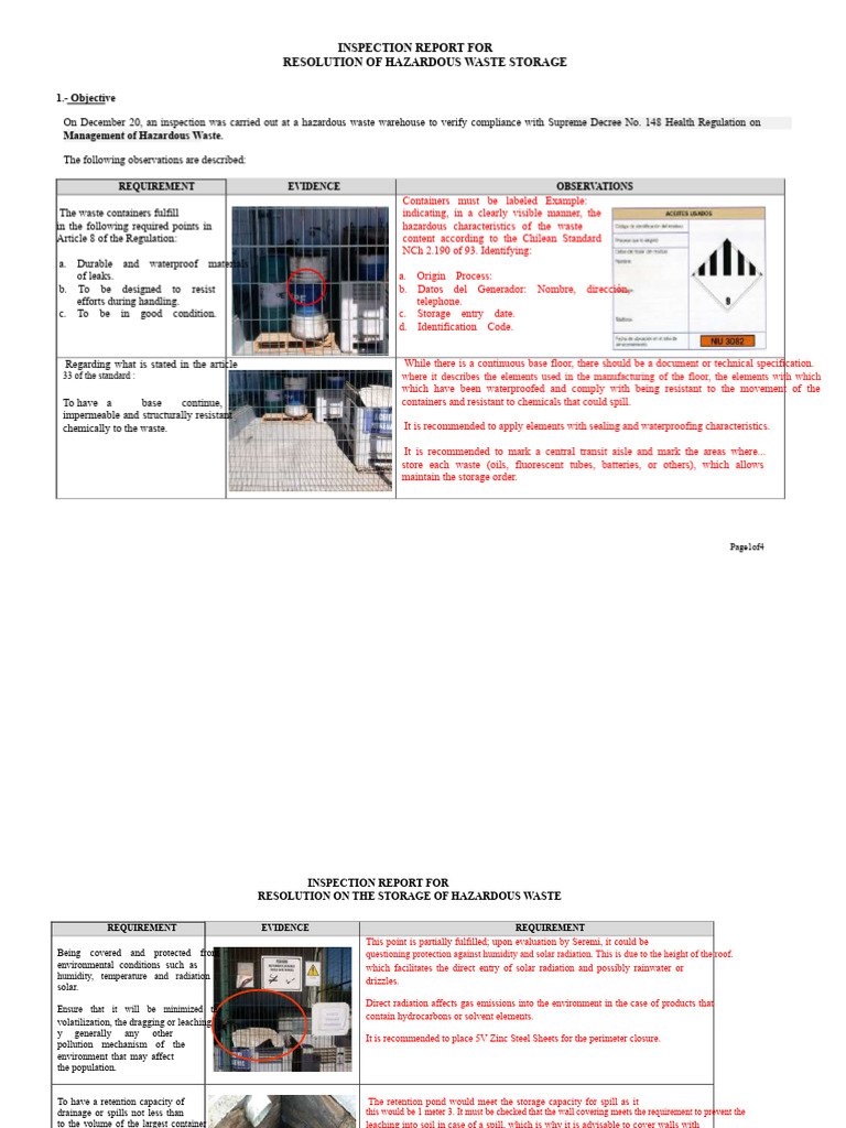 Hazardous Waste Storage Inspection Report | PDF | Hazardous Waste | Waste