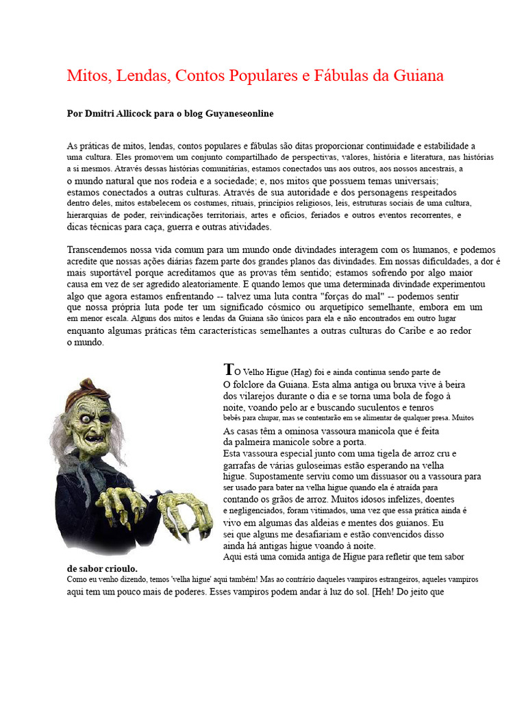 Mitos e Lendas da Guiana: Velho Higue | PDF | Guiana | Vampiros