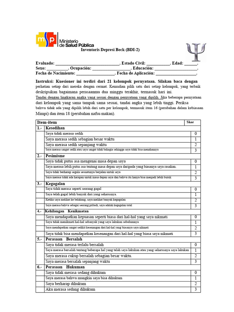 Inventaris Depresi Beck (BDI-2) | PDF
