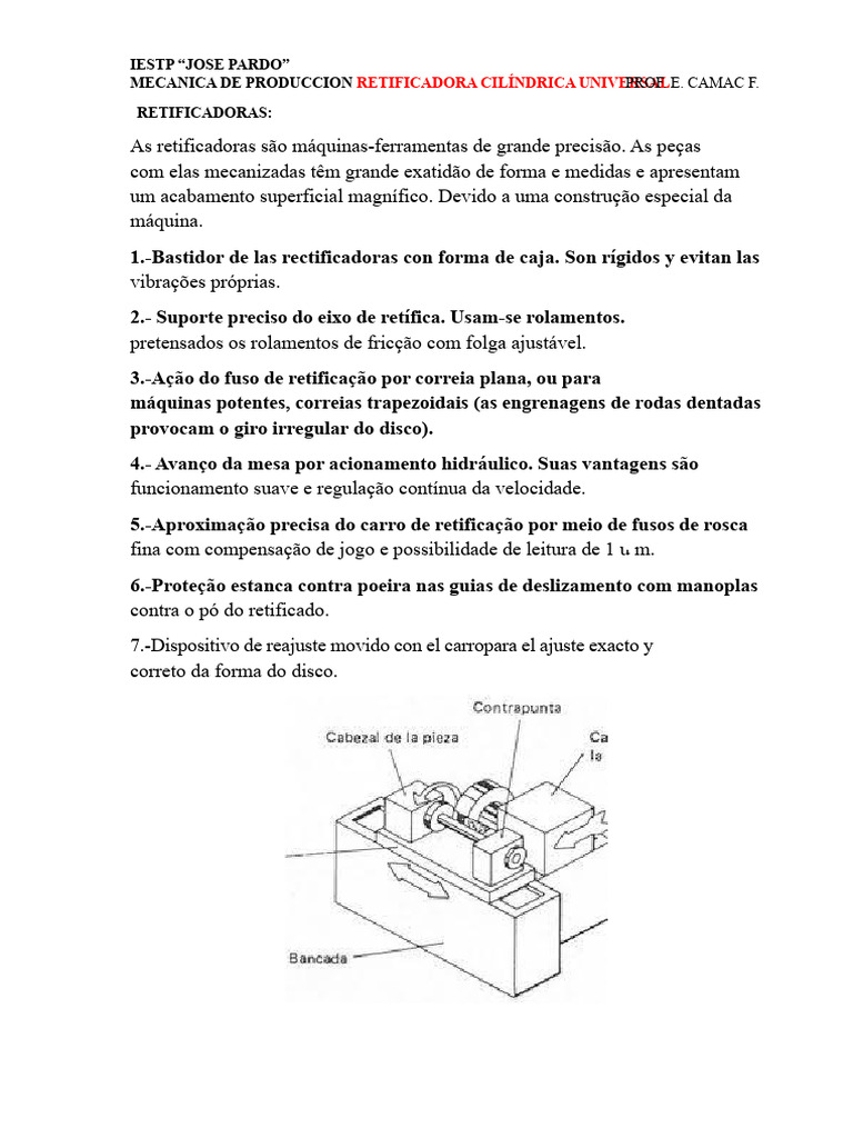Retificadora Cilíndrica Universal | PDF | Moagem (corte abrasivo ...