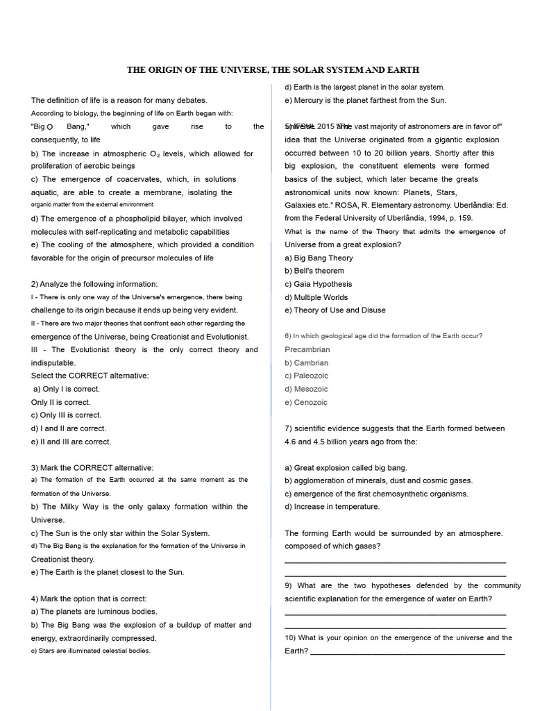 Big Bang Exercises and Formation of The Earth | PDF | Earth | Universe