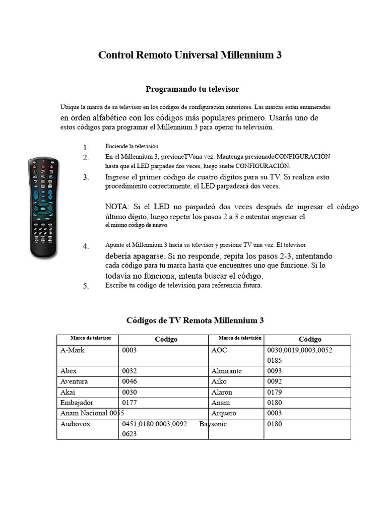 Códigos Remotos | PDF | Control remoto | Electrónica de consumo