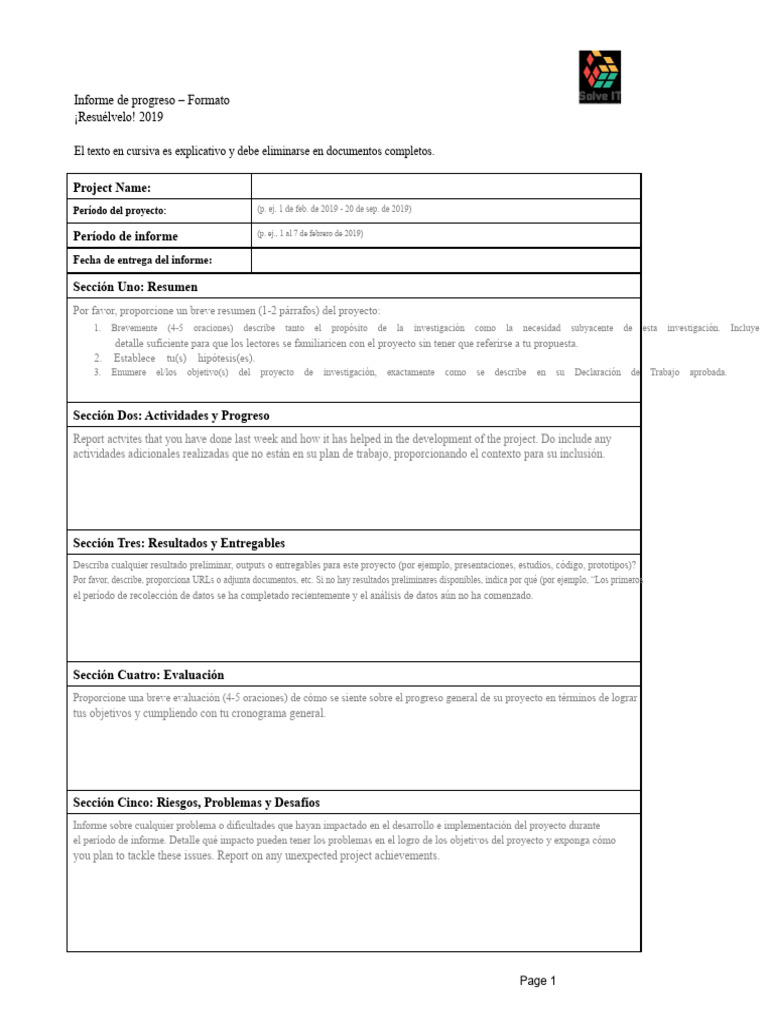 Informe de Progreso - Formato | PDF