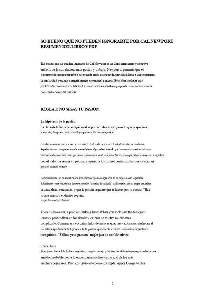 So Bien Que No Pueden Ignorarte de Cal Newport Síntesis y PDF 1 PDF | PDF